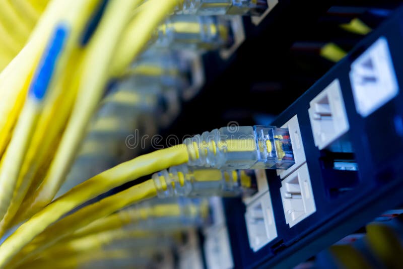 Yellow UTP Cables Connected on Patch Panel Stock Image - Image of panel ...