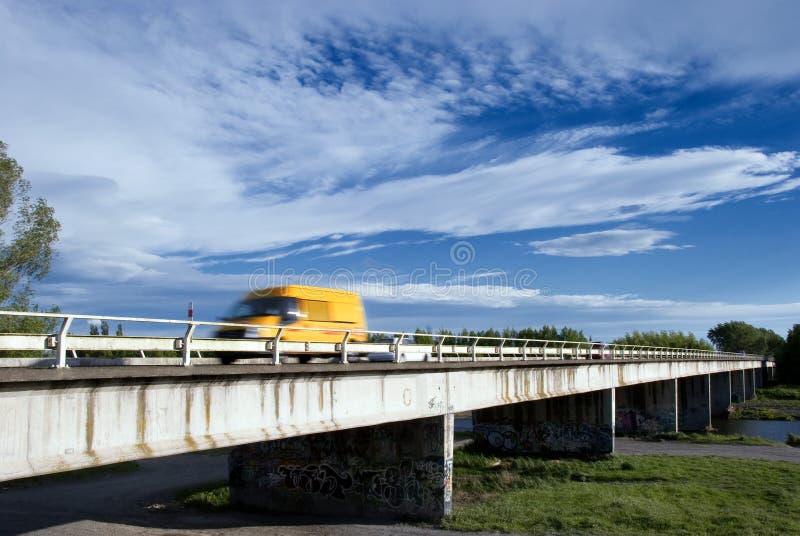 Yellow Van on Bridge stock image. Image of speed, transport - 3547153