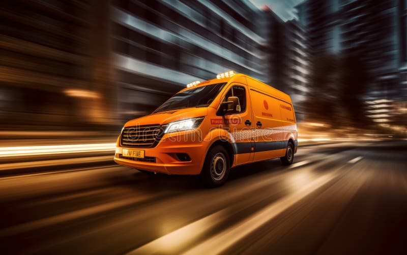 A Yellow Van Moving Fast on the Street. Created by Generative ...