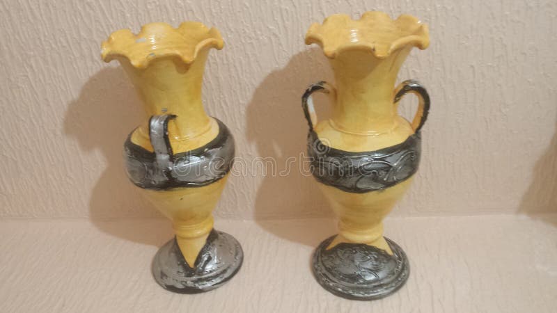 Yellow Vases Decorations for Home Stock Photo - Image of handmade ...