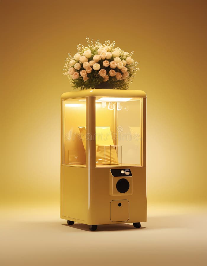 A Yellow Vending Machine with a Flower on Top Stock Illustration ...