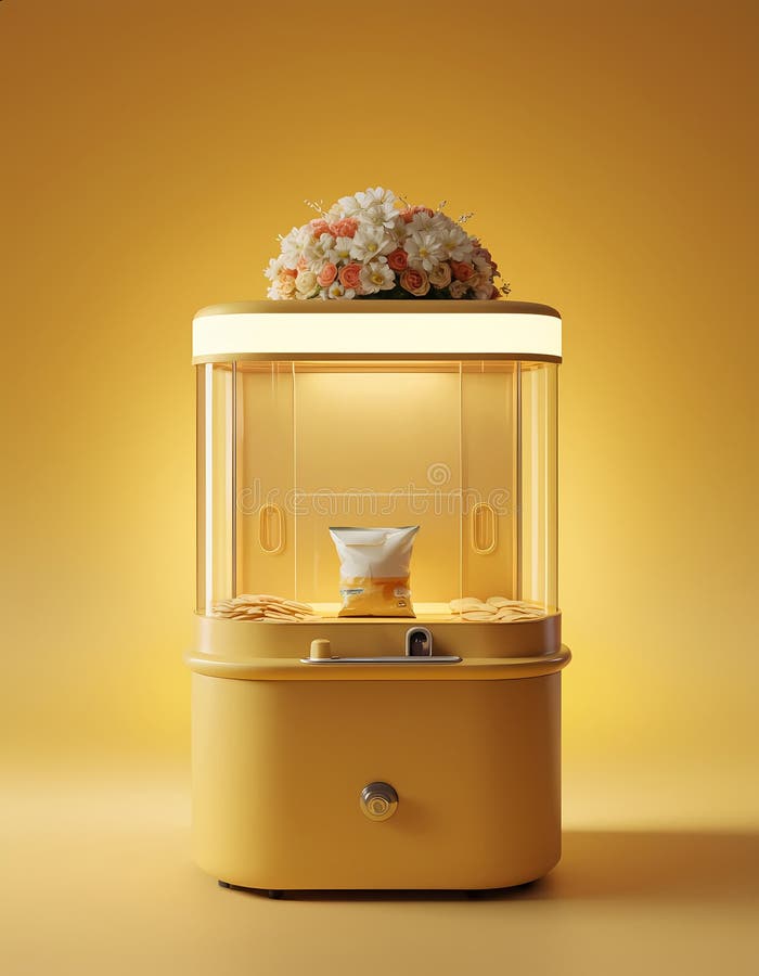 A Yellow Vending Machine with a Flower on Top Stock Illustration ...