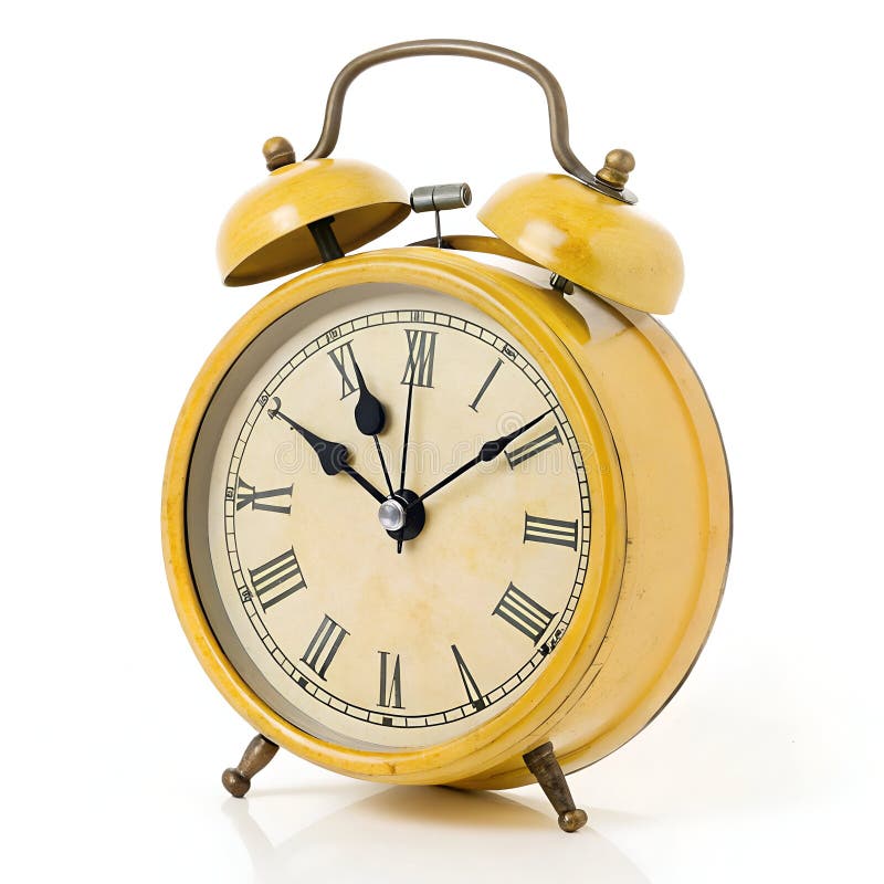Yellow Vintage Alarm Clock Isolated on White Background Stock ...