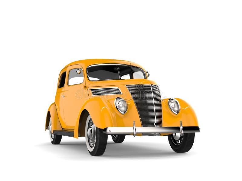 Yellow Vintage Car - Low Angle Front View Stock Illustration ...