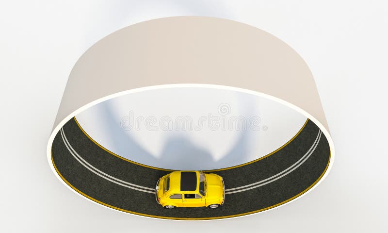 Yellow Vintage Car in Ring Road 3d Stock Illustration - Illustration of ...