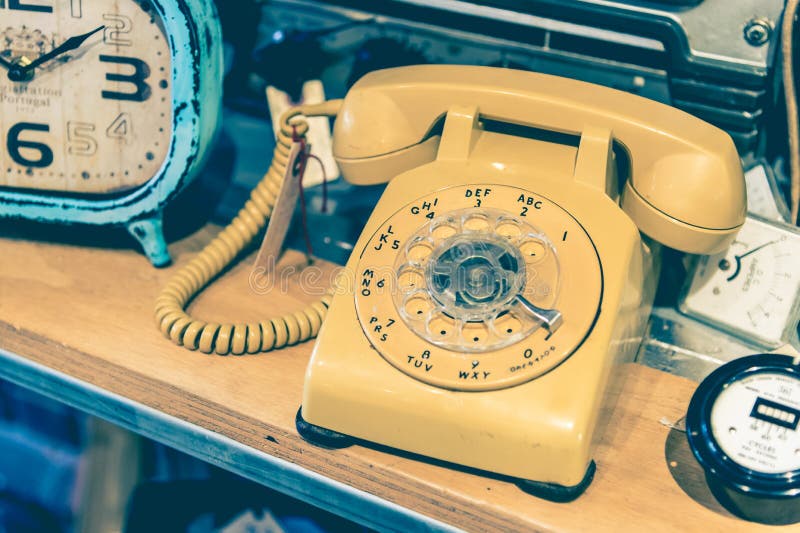 Yellow Vintage Rotary Phone Stock Image - Image of service, talk: 185250449