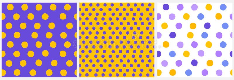 Yellow-Violet Polka Dots Seamless Vector Patterns. Stock Vector ...