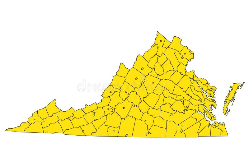 Yellow Virginia Map with Counties Stock Illustration - Illustration of ...