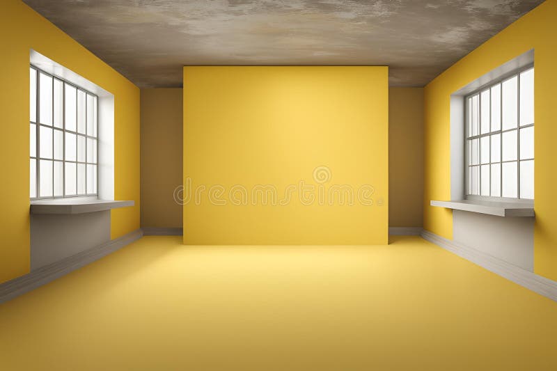 Yellow Virtual Empty Room Background Backdrop Banner Image with Window ...