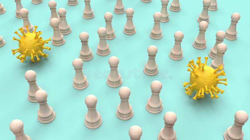 Yellow Virus and Wood Chess for Coronavirus Content 3d Rendering Stock ...