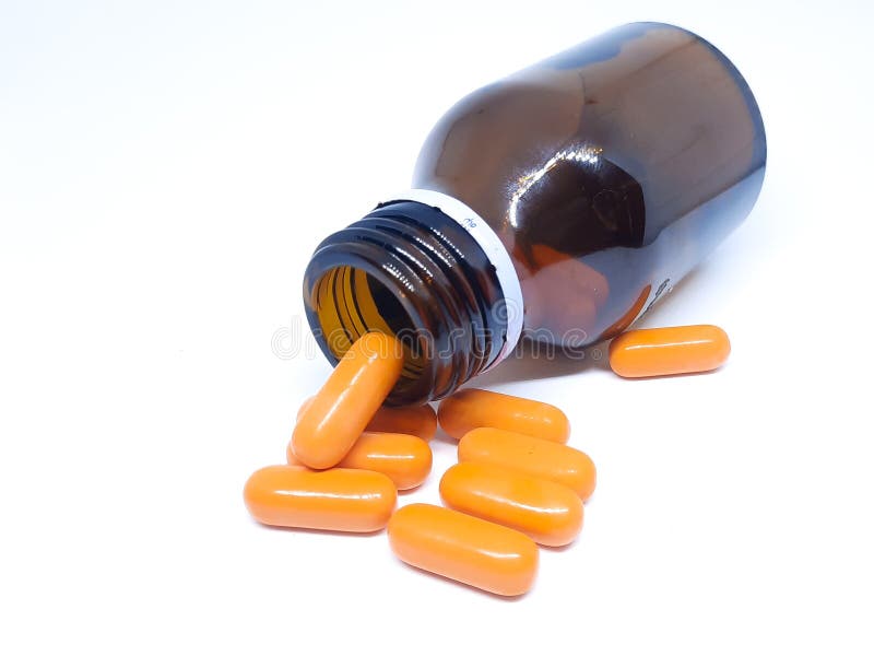 Yellow Pill Bottle Isolated On White Background Stock Photo - Image of ...