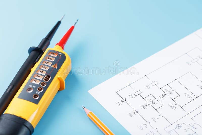 Yellow Voltage Indicator with an Electrical Diagram on a Blue ...