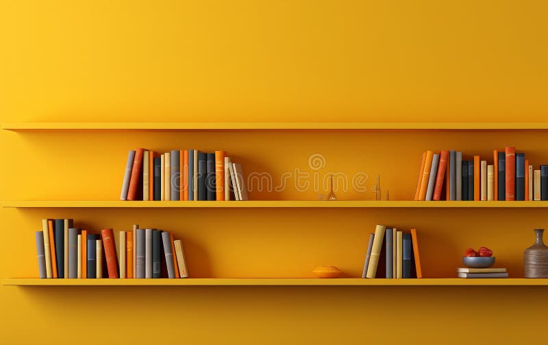 Yellow Wall Bookcase: a Stylish Display Solution -Generative Ai Stock ...