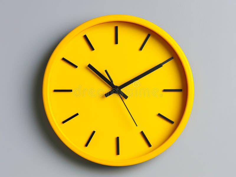 A Yellow Wall Clock with Black Numbers on it Stock Image - Image of ...