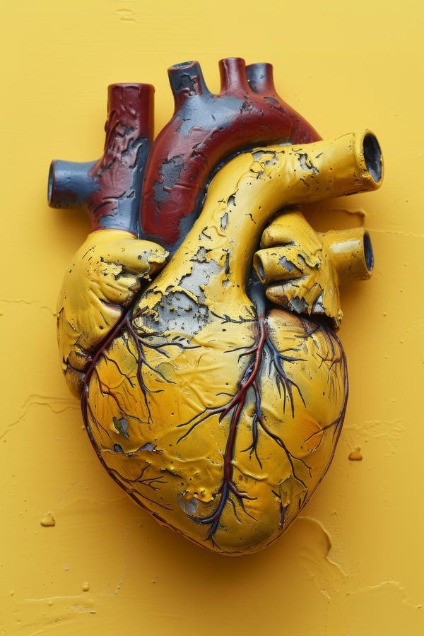A Yellow Wall with a Fake Heart on it and Some Pipes, AI Stock Image ...