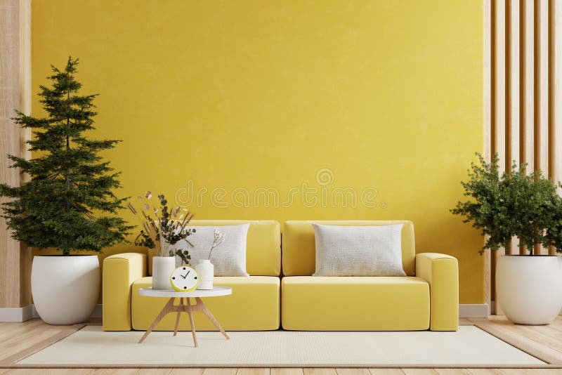 Yellow Wall Interior Living Room Have Yellow Sofa and Decoration ...
