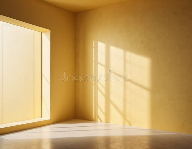 Yellow Wall and Large Window. Sunlight is Streaming through Window ...