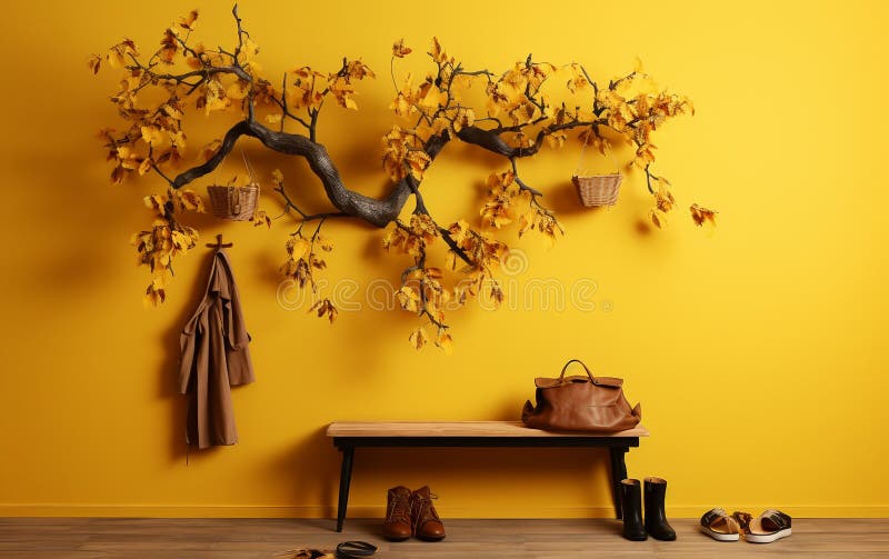 Yellow Wall-Mounted Hall Tree Stock Illustration - Illustration of ...