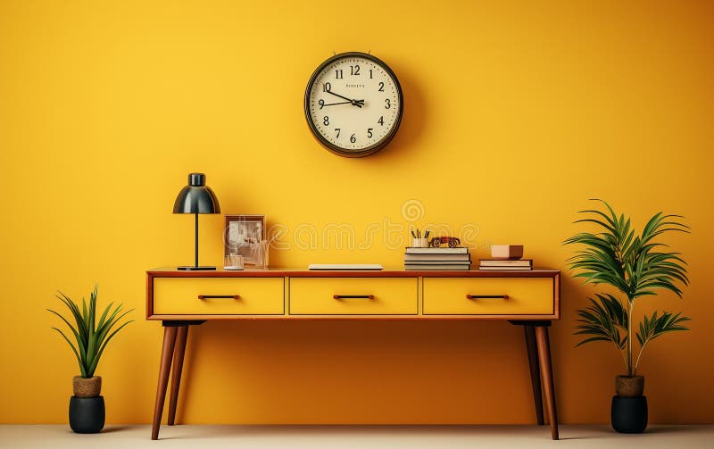 Yellow Wall-Mounted Secretary Desk Stock Illustration - Illustration of ...