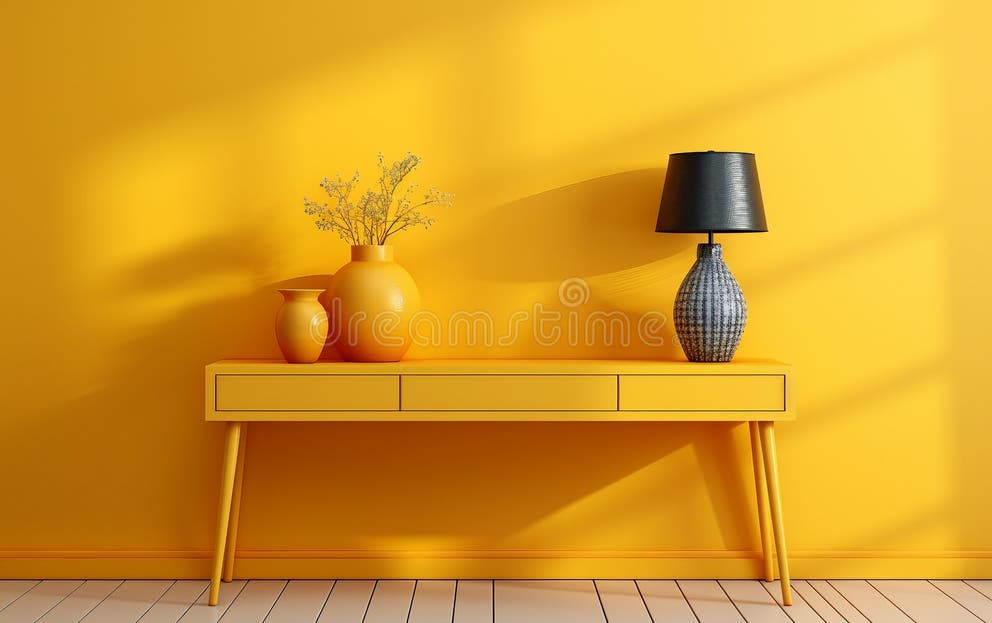 Yellow Wall Side Table Display Stock Illustration - Illustration of ...