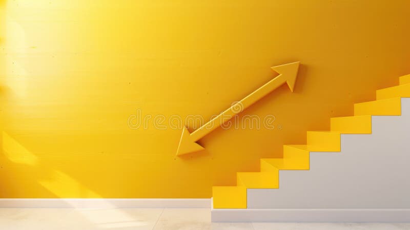 A Yellow Wall with Stairs and a Directional Arrow. Suitable for ...