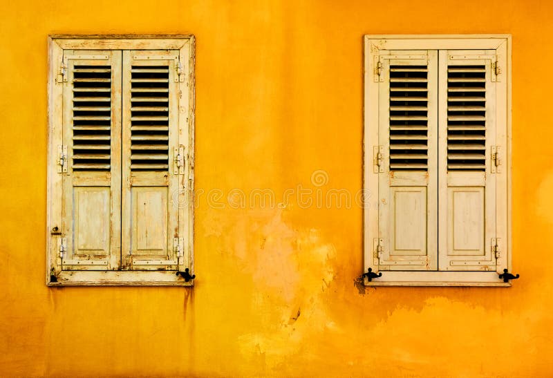 Yellow Wall with Two Windows Stock Image - Image of comfort, street ...
