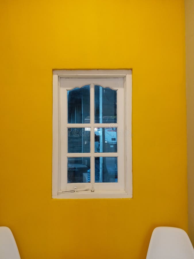 Yellow Wall Window Chair White Stock Photo - Image of design, yellow ...