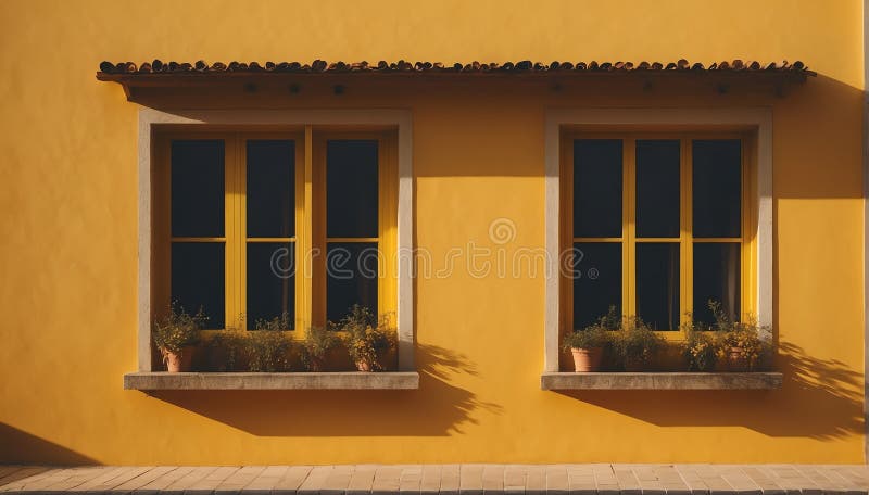Yellow Wall with Window and Dramatic Lighting on House Ai Generated ...