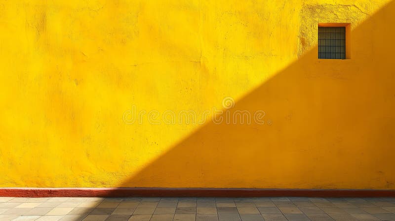 Yellow Wall with Window and Shadow on it. Abstract Background for ...