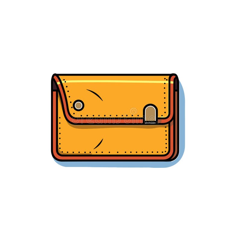 Yellow Wallet Cartoon Illustration with Button and Stitching Stock ...