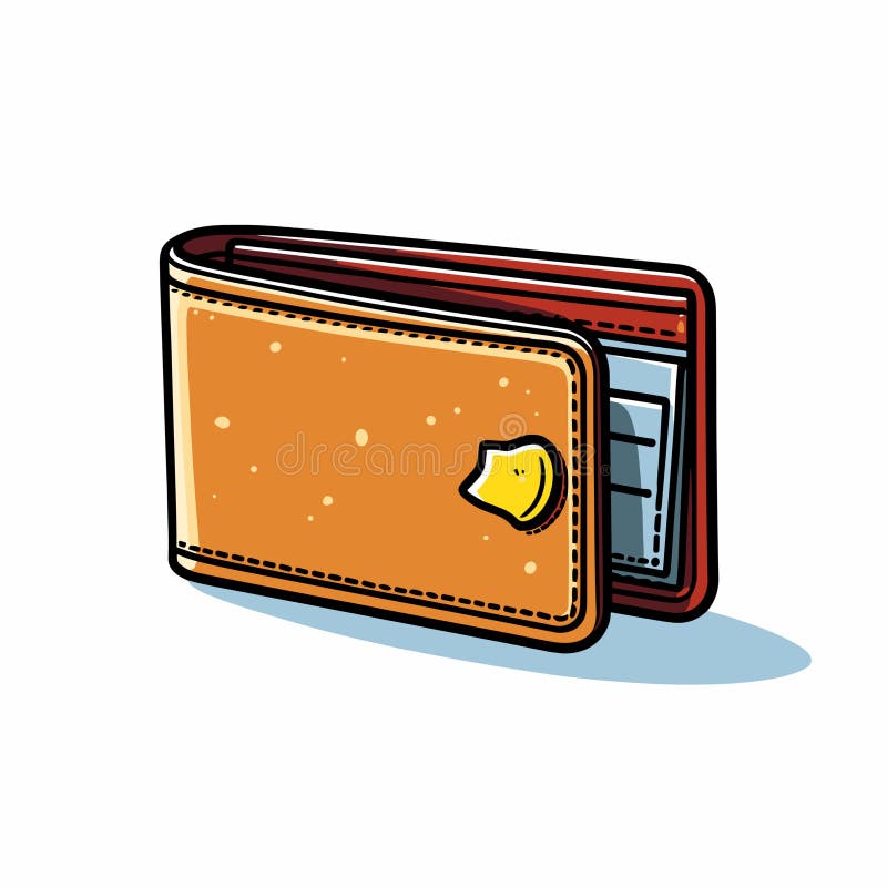 Yellow Wallet Cartoon Illustration with Red Interior and Button Stock ...