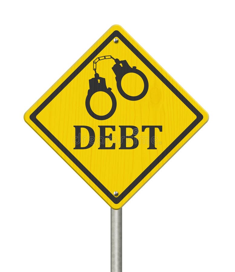 Yellow Warning Debt with Handcuffs Road Sign Stock Image - Image of ...