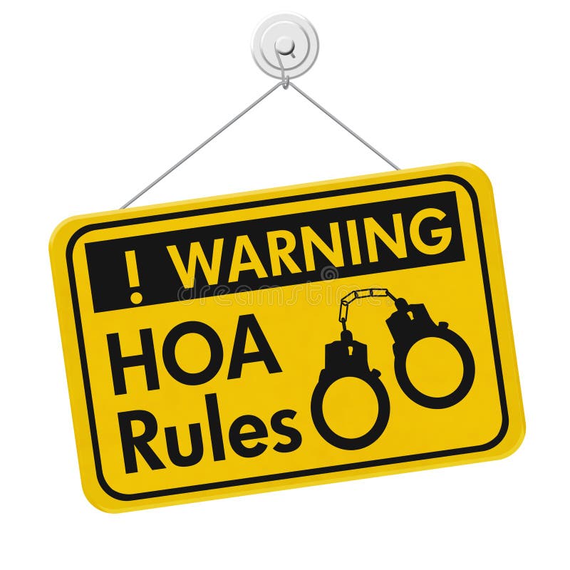 Yellow Warning HOA Rules with Handcuffs Hanging Sign Stock Illustration ...