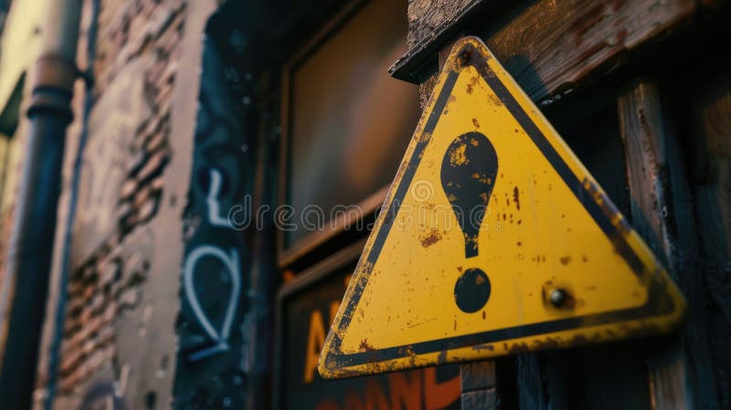Yellow Warning Sign Attached To a Building Wall, Highlighting Potential ...