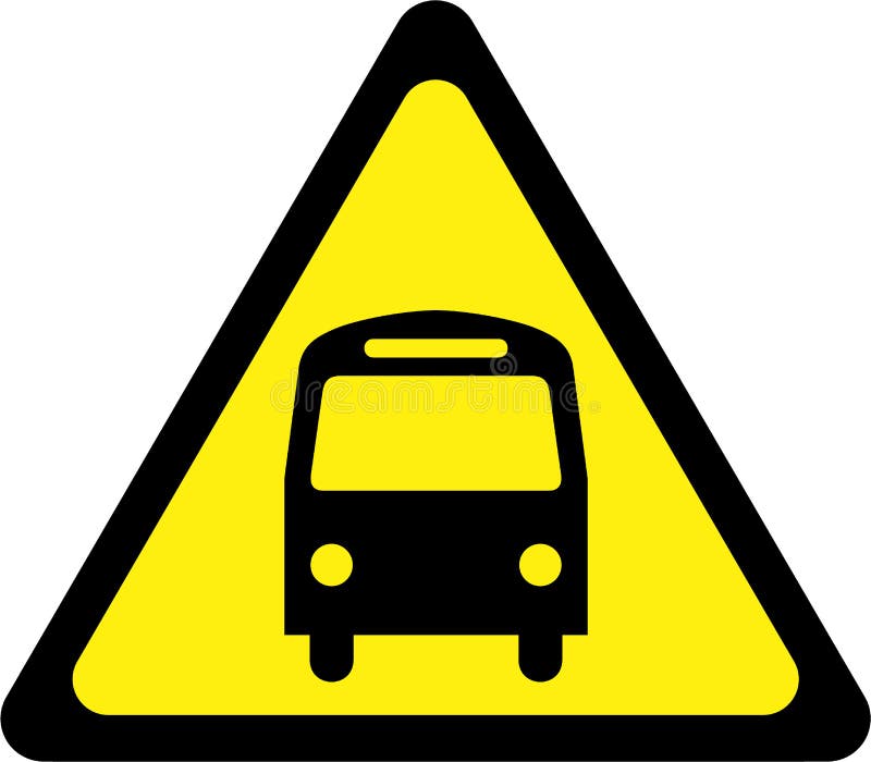 Yellow Warning Sign with Bus Stock Illustration - Illustration of ...