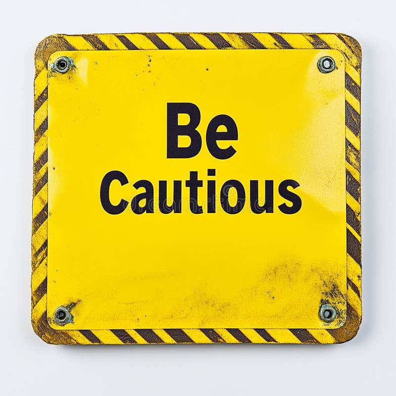 Yellow Warning Sign Displaying "Be Cautious" on White Background Stock ...