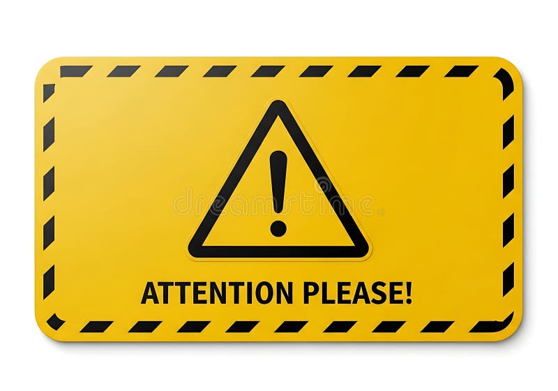 Yellow Warning Sign with Exclamation Mark and Attention Please Text ...
