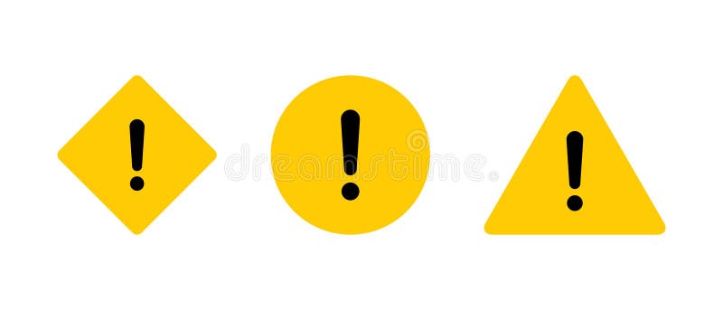 Yellow Warning Sign Icon Set in Flat Style. Danger Caution Symbol Stock ...
