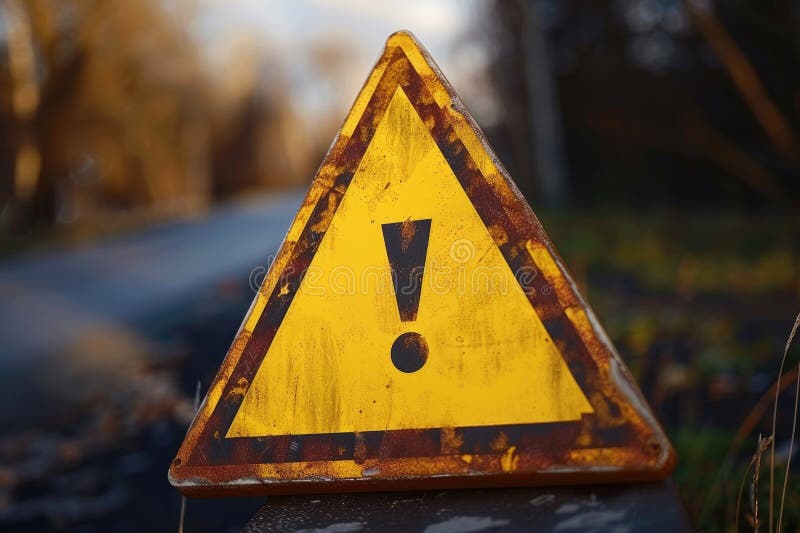 A Yellow Warning Sign Placed on the Side of a Road. Suitable for Safety ...