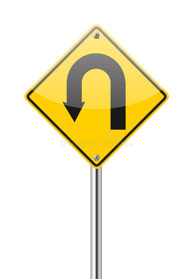 Yellow Warning Sign U-turn Road Sign Stock Vector - Illustration of ...