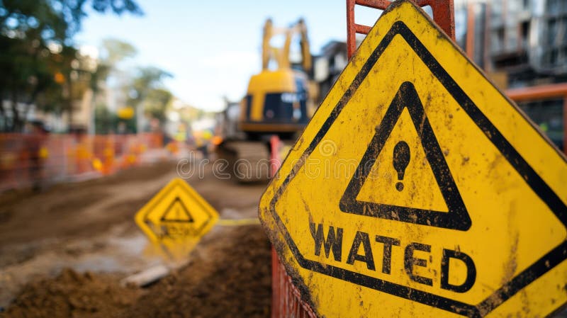 Yellow Warning Sign with Word WANTED on Road Construction Site ...