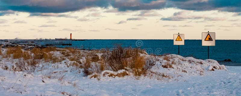 Yellow warning signs stock photo. Image of snow, yellow - 93288874