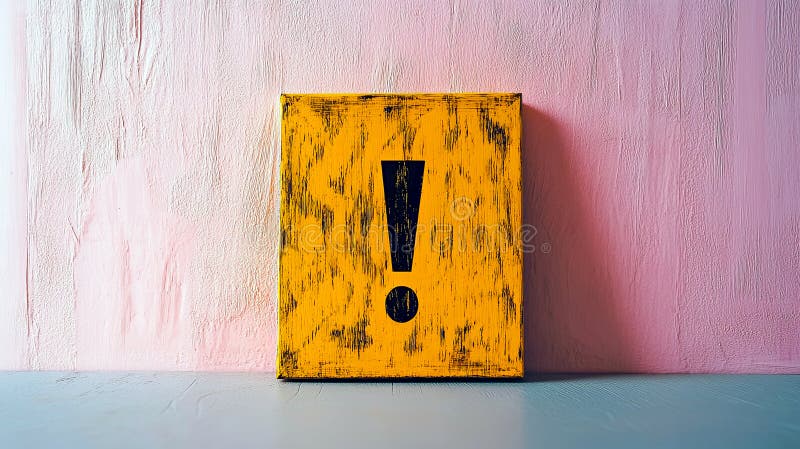 Yellow Warning Triangle Icon with Exclamation Mark Against Pink and ...