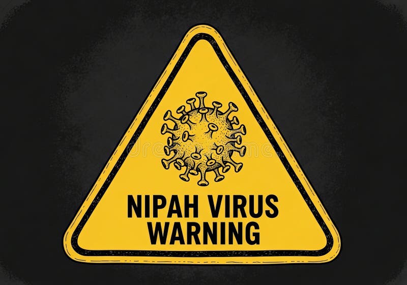 Yellow Warning Triangle Sign with Nipah Virus Symbol and Text ...