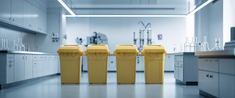Yellow Waste Bins in a Clean Medical Laboratory Setting Stock Photo ...