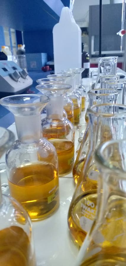 Yellow Water Analysis in Erlenmayer Tube. Stock Photo - Image of ...