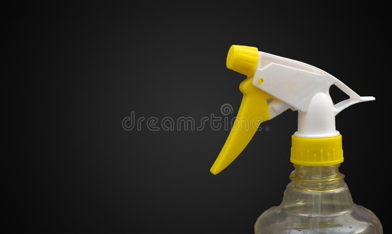 Yellow Water Sprayer on Black Banner - Cleaning Concept Stock Photo ...