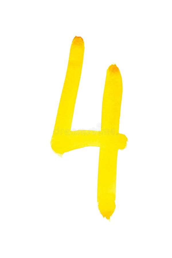 Yellow watercolor numbers stock photo. Image of four - 129574894