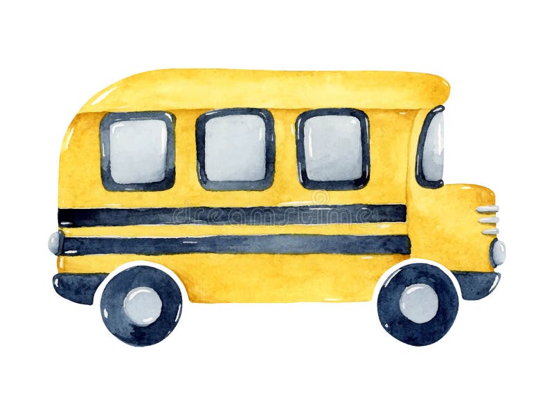 Yellow School Bus Watercolor Illustration Isolated Element Stock Vector ...