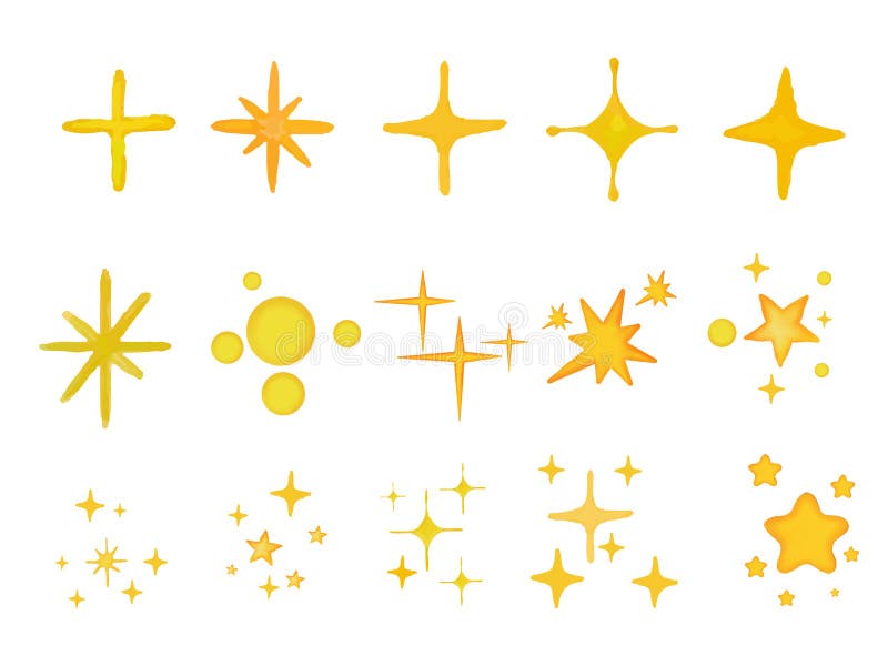 Yellow Watercolor Sparkle Symbol Vector Set. Bright Firework ...